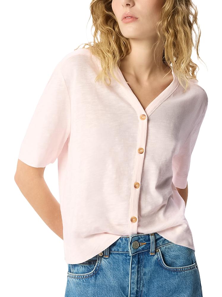 WHISTLES Whistles Ella Button Front Cotton Tee